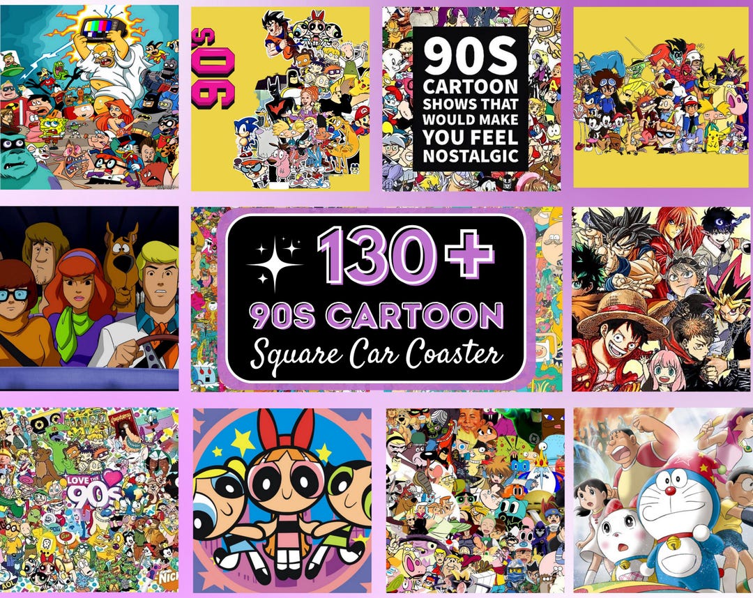 90s Cartoon Square Car Coaster PNG Bundle: Designs (digital Download ...
