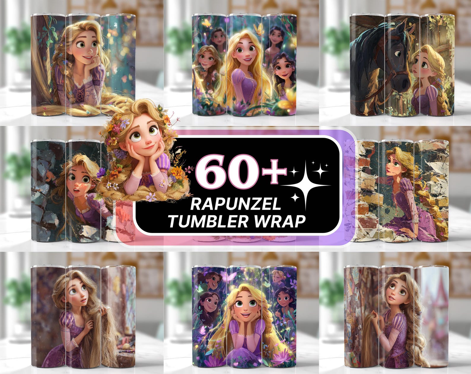 60+ Rapunzel Tumbler Wrap Bundle, Instant Download 20oz Tumbler PNG ...