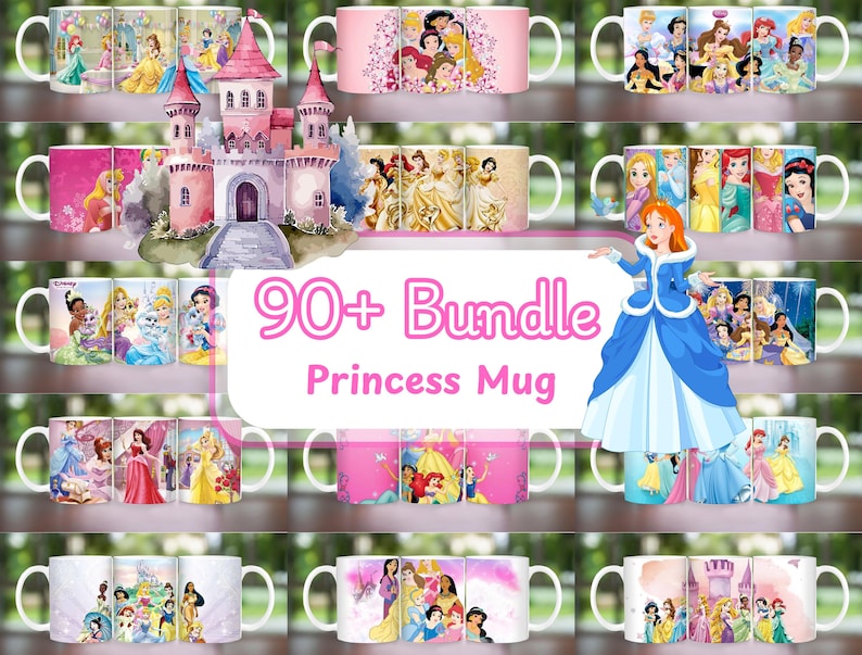 Princess Cartoon Mug Wrap Designs: Skinny Mug PNG (digital Download) - Etsy