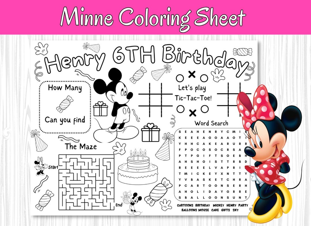 Editable Minnie Mouse Birthday Activity Placemat (digital File) - Etsy