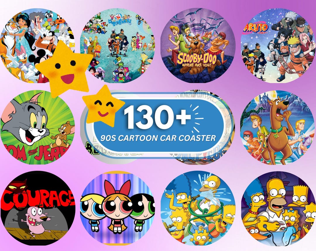 90s Cartoon Car Coaster PNG Bundle: 2.75" Designs (digital Download) - Etsy