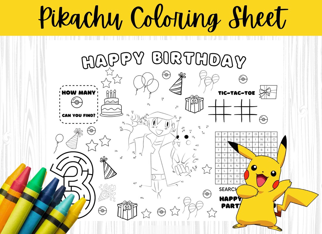 Pikachu Birthday Coloring Page, Editable Name (digital Download) - Etsy