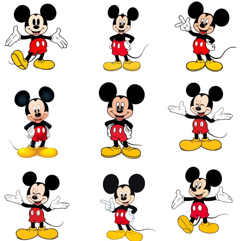Mickey Mouse Clipart Bundle: 30+ Cartoon PNG Images (digital Download ...