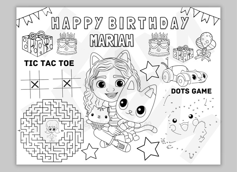 Gabby Birthday Coloring Page: Editable Dollhouse Activity (PDF & JPEG ...