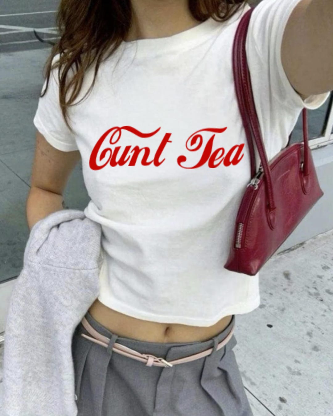 Cun Tea Y2k Baby Tee: Funny Red Soda Script, 2000s 90s Style T-shirt ...