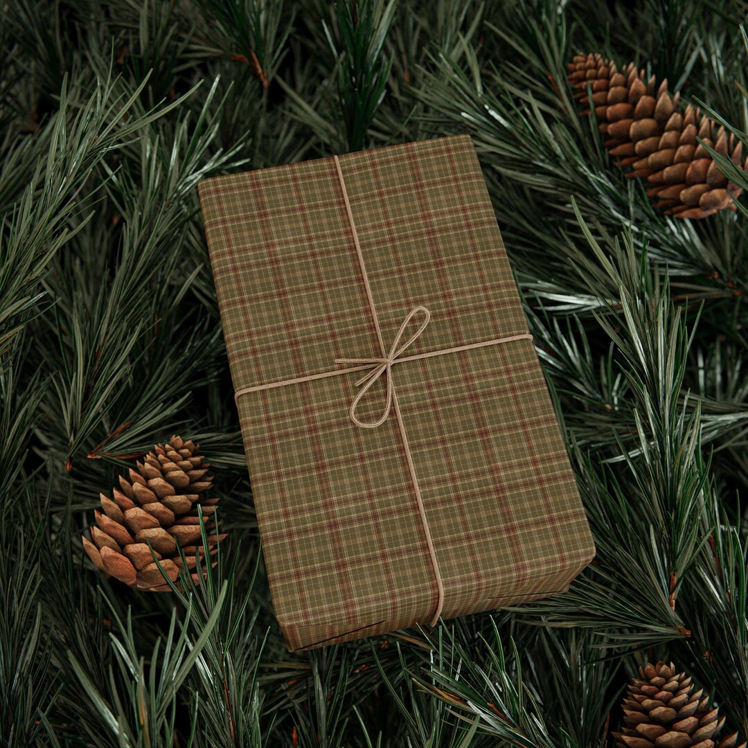 RL Tan Plaid Christmas Inspired Wrapping Paper, Plaid Tartan Gift Wrap ...