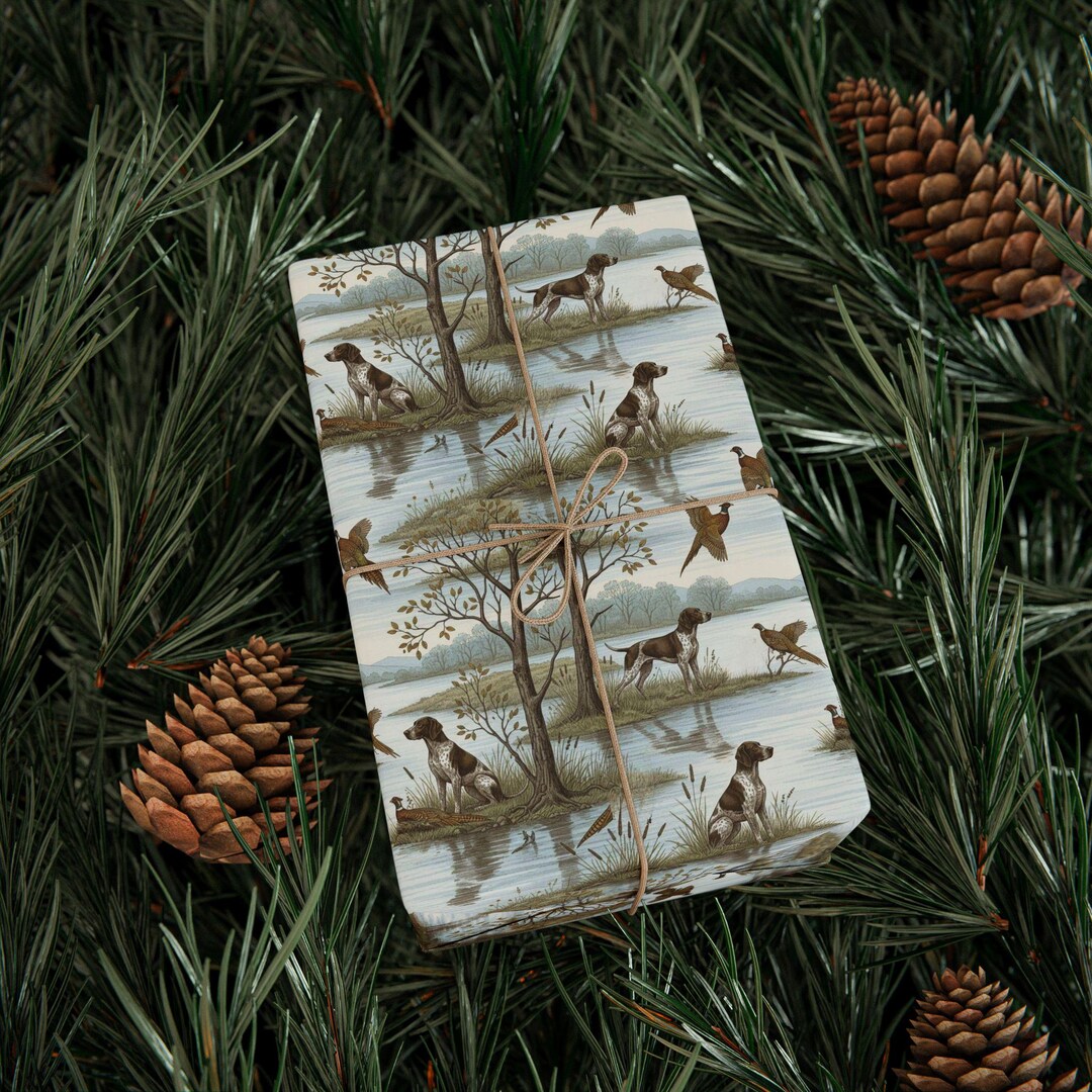 Pheasant Hunting Scene Bird Dog Wrapping Paper, Hunting Masculine Gift ...