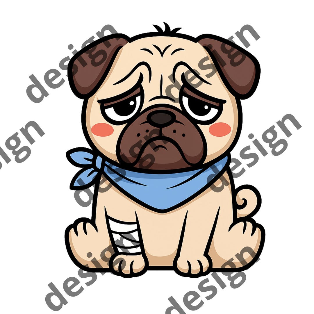 Sad Cartoon Pug With Bandage - Sticker Design - Etsy