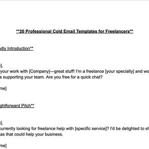 20 Freelance Cold Email Templates | Instant Digital Download | Client ...