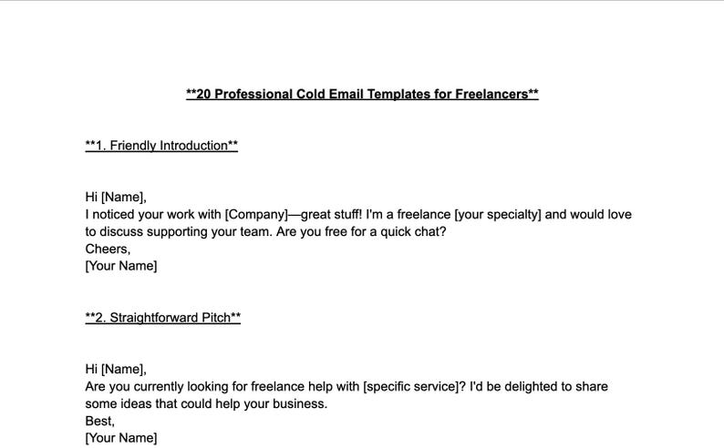 20 Freelance Cold Email Templates | Instant Digital Download | Client ...