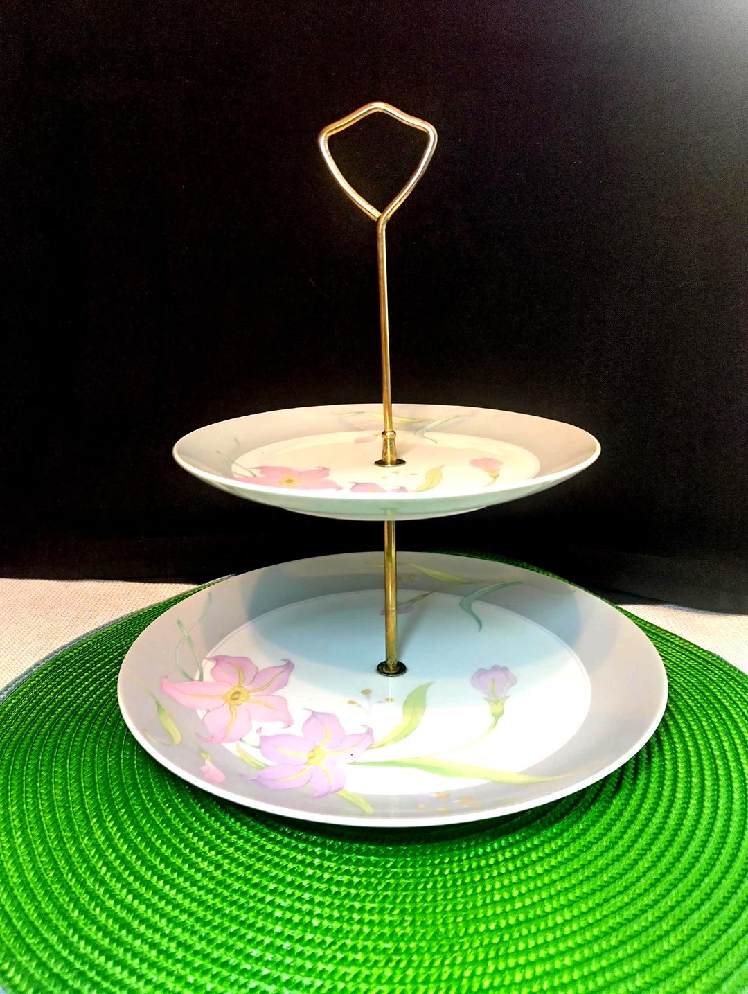 Vintage 2 Tiered Tidbit Serving Tray Action 1980s Pastel Floral - Etsy