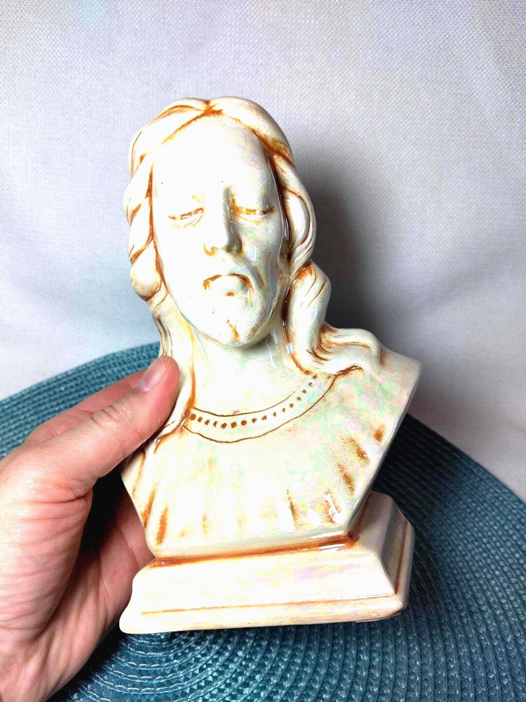 Vintage Ceramic Jesus Bust Glazed Pearlescent 7" H - Etsy