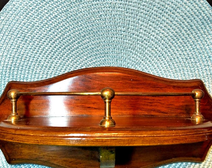 Vintage Solid Wood Accent Display Shelf Brass Spindle Rail Wall Hanging ...