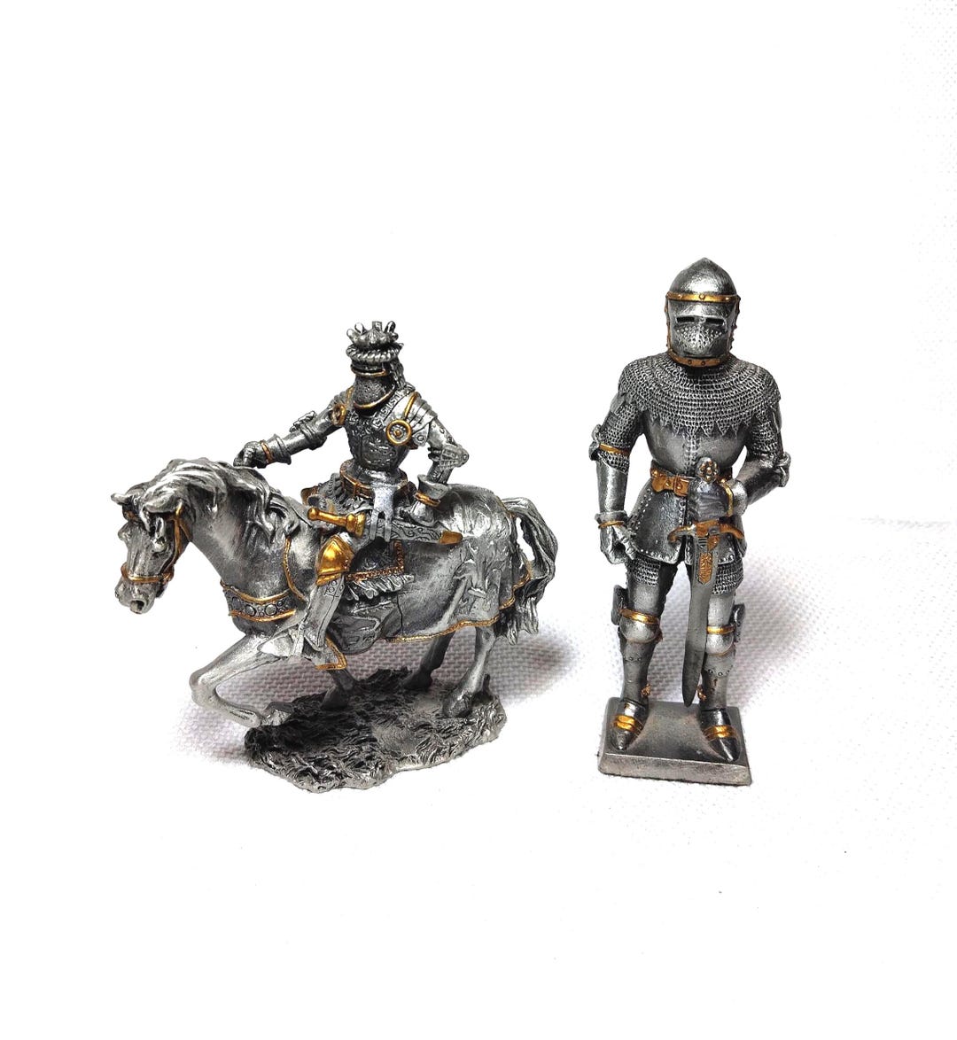 Vintage Medieval Knight Pewter Armor Armour Figurines Gold Horse Sword ...