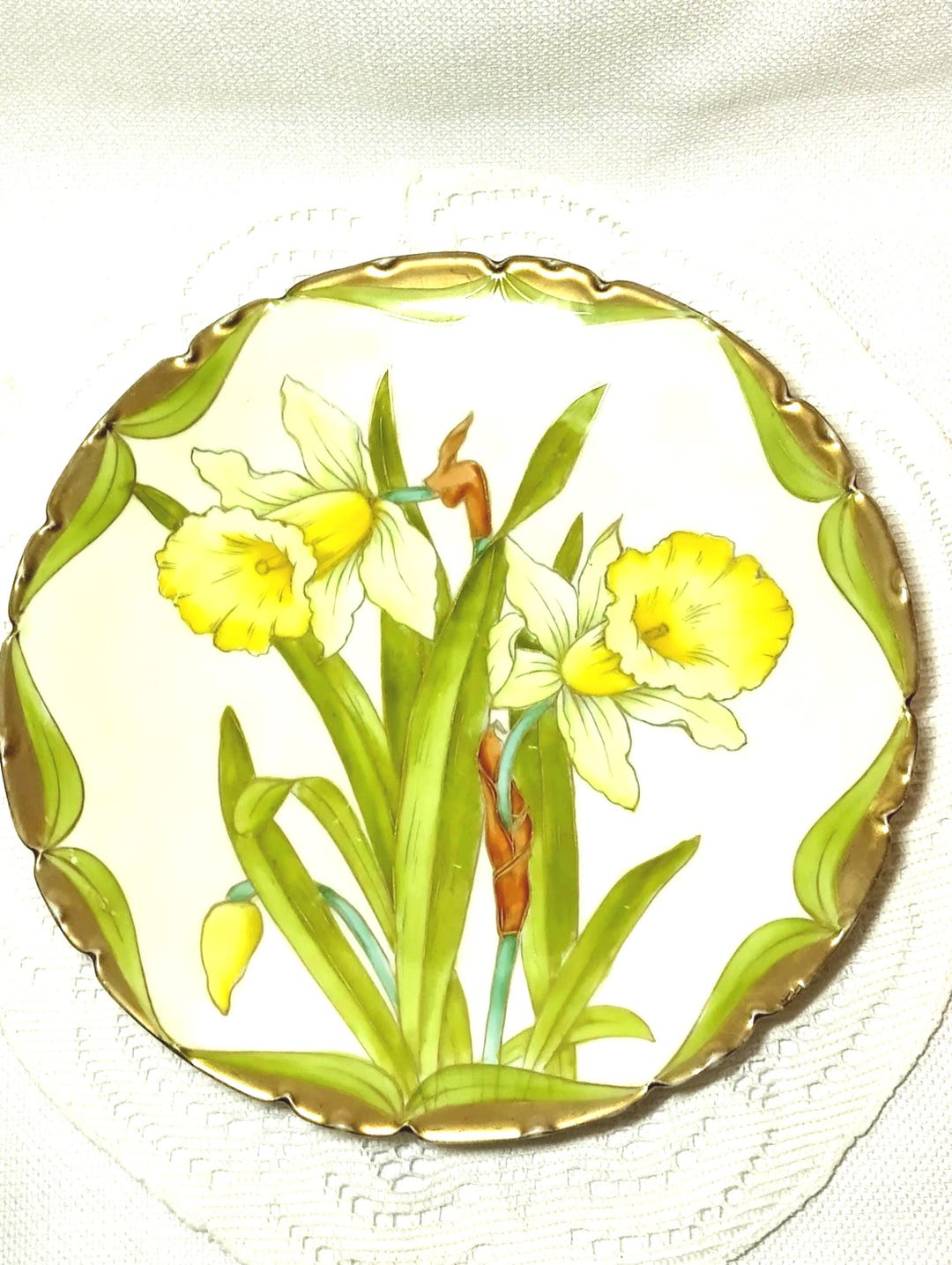 Vintage Bavarian Porcelain Plate Hand Painted Yellow Daffodils 9" - Etsy