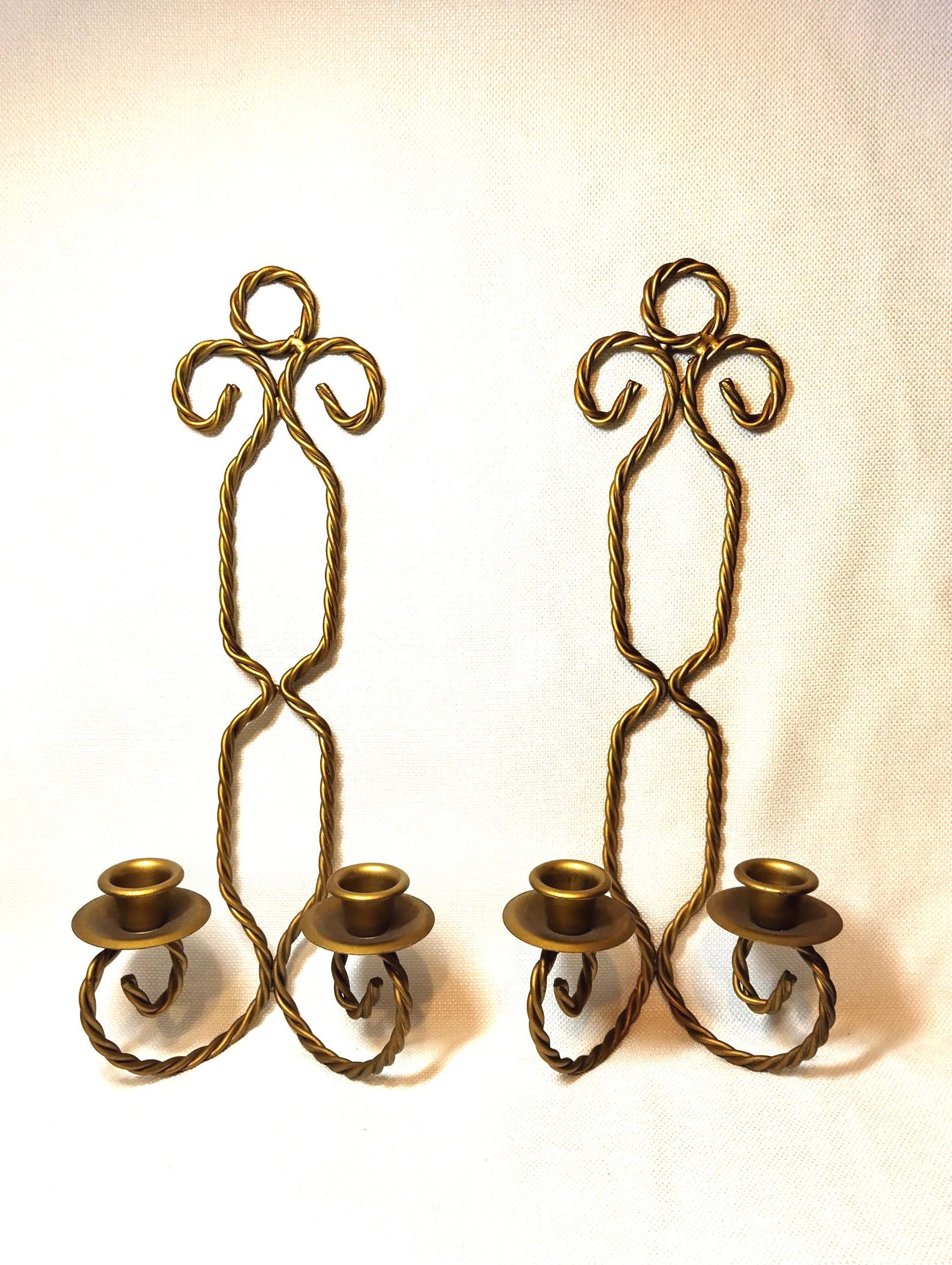 Vintage Gold Tone Twisted Rope Metal Wall Sconces Double Candle Holder ...