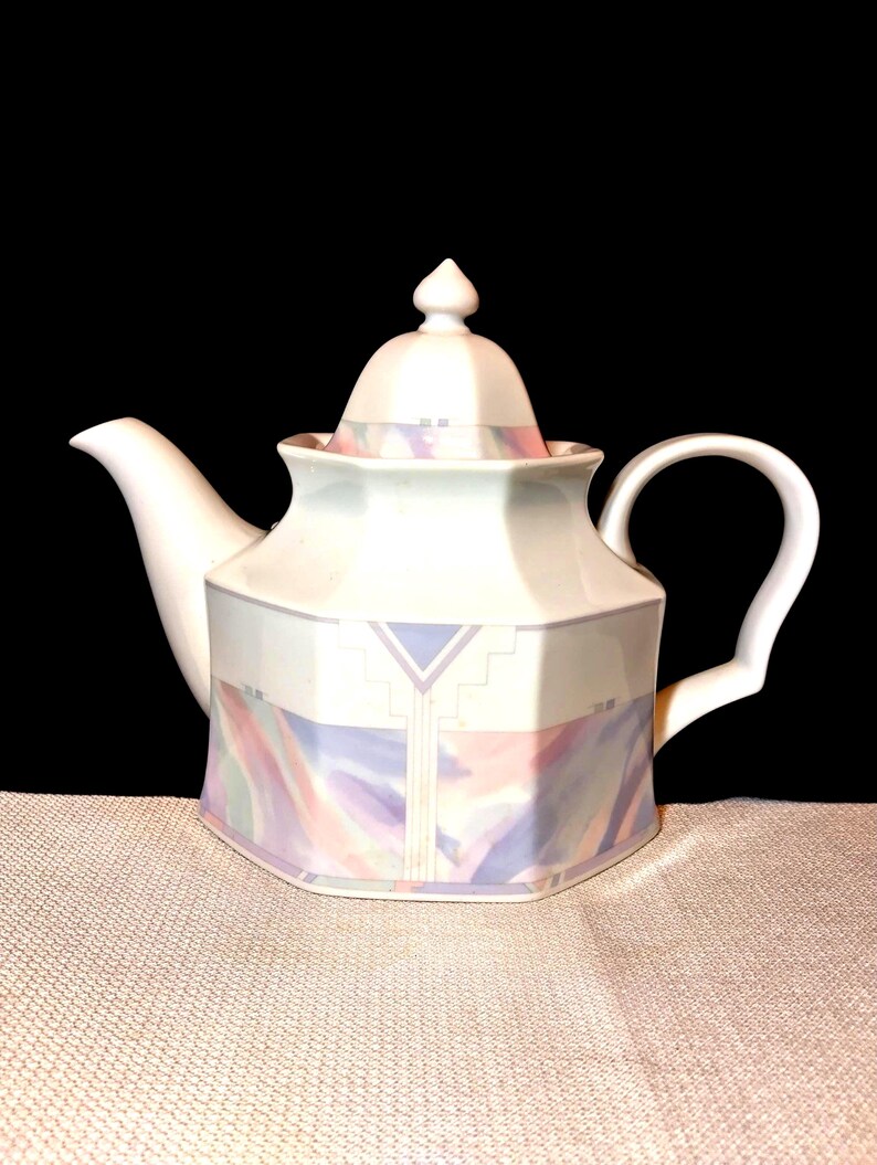 Vintage Savoir Vivre Celina Fine China Teapot 1990's Geometric Pastel Art Deco Design - Etsy UK