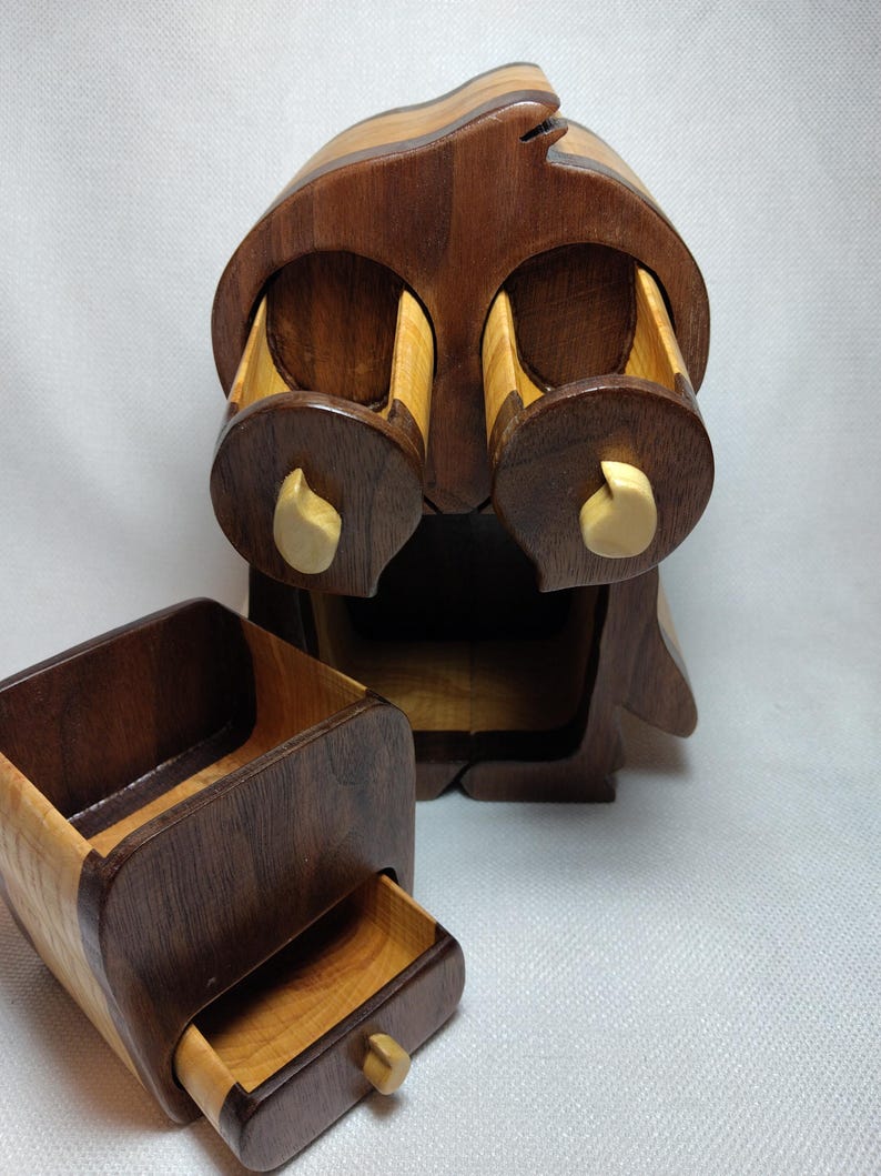 Vintage Wooden Owl Bandsaw Jewelry Trinket Box Hidden Drawer - Etsy