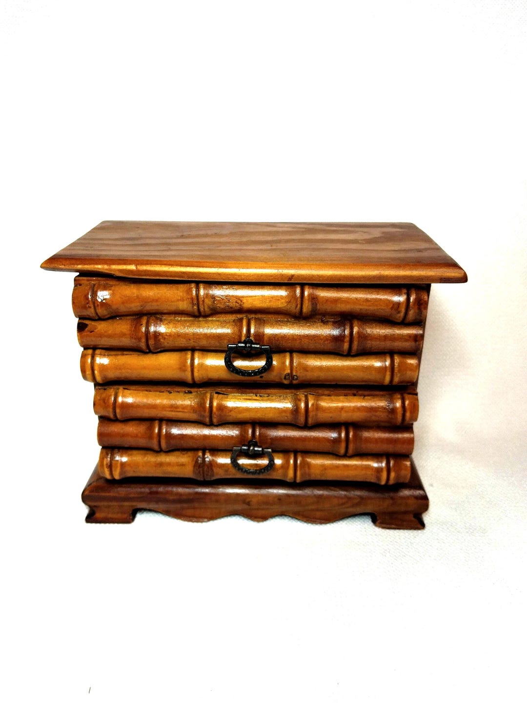 Vintage Bamboo-carved Trinket Jewelry Box Wood Two-drawer - Etsy