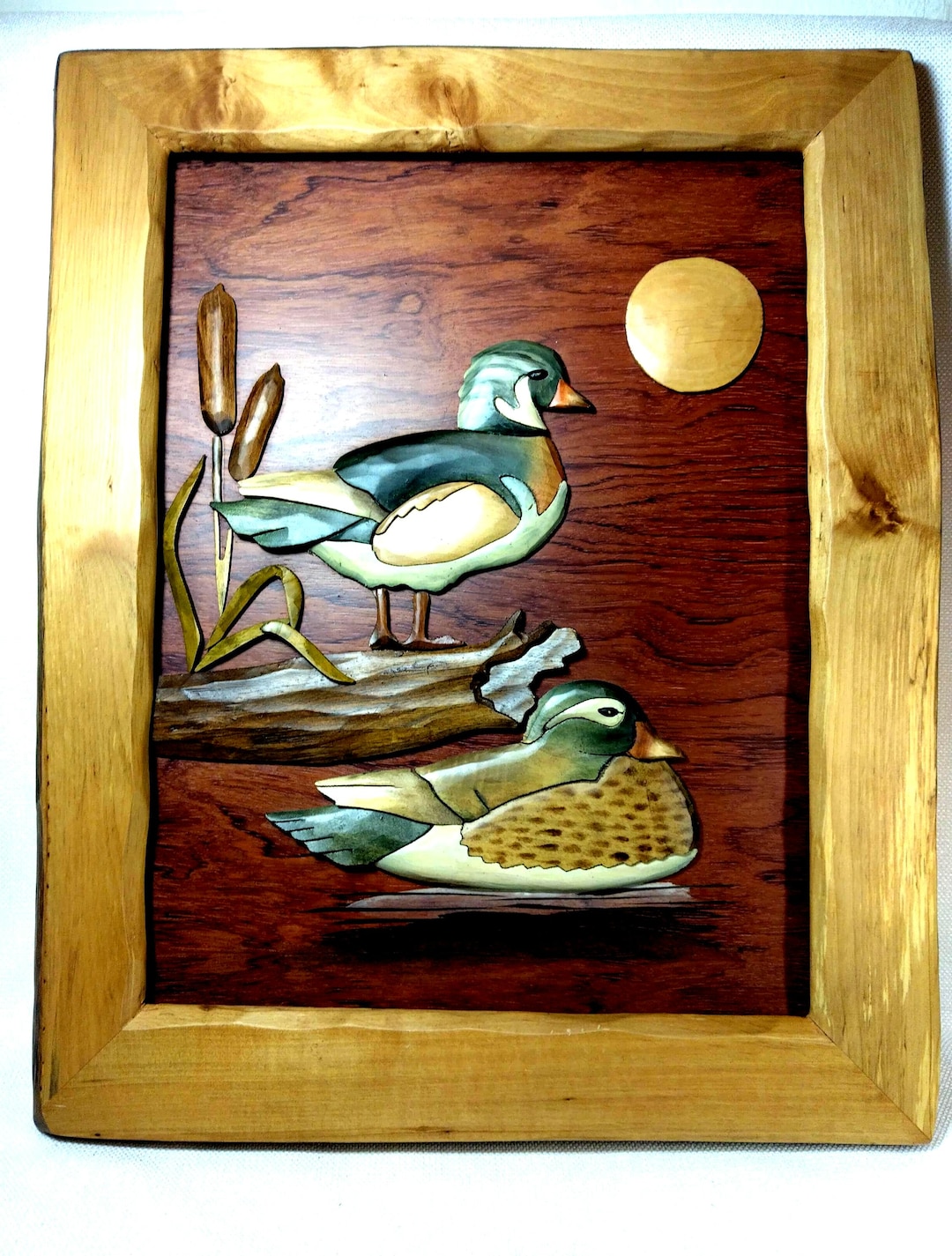 UNIQUE Vintage 1990s Duck Wood Inlay Art Hudson River Rustic Lodge ...