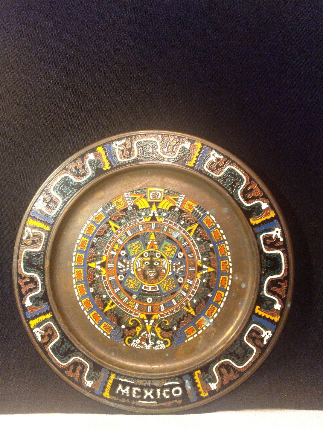 Vintage Mayan Calendar Copper and Enamel Mexico Aztec Plate Wall ...