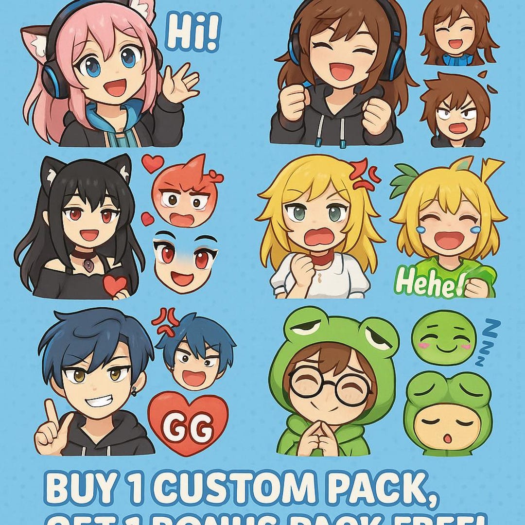 Chibi Twitch Emote Set – Bonus Gift Pack | Custom Vtuber Avatar ...