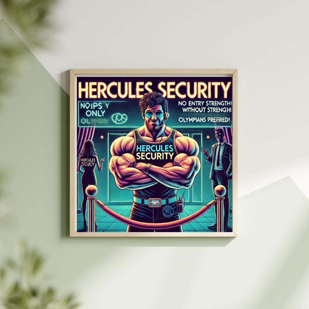 Hercules Security Poster: Funny Greek Mythology Retro Print (digital ...
