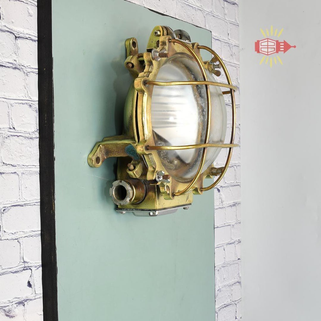 Ship Salvage Brass Bulkhead Wall Light- Target Cage, Wall Lights ...