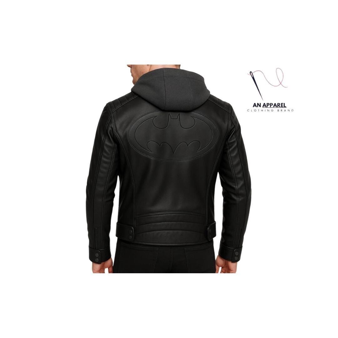 Men's Black Batman Leather Jacket | Bat Logo Biker Moto Jacket ...