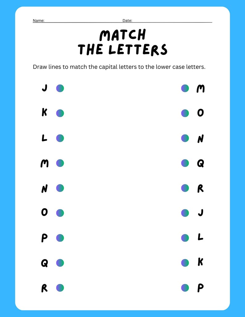 Match the Letters Worksheet - Etsy