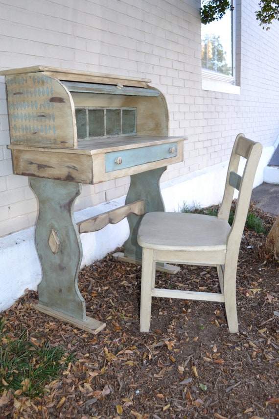 Items similar to Cottage Chic Roll Top Desk and Chair on Etsy