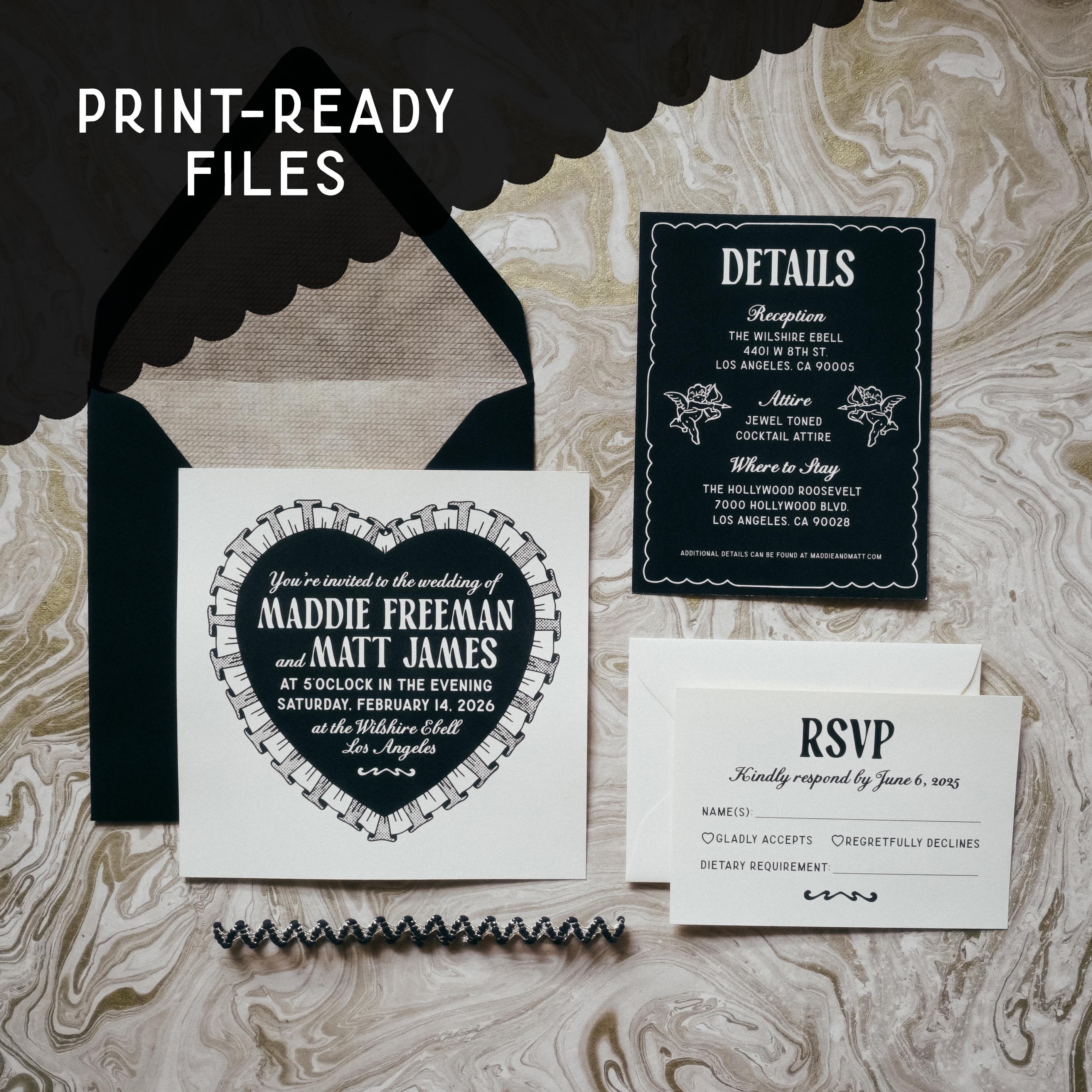 Sweetheart Invitation Suite in Vintage Domino - PRINT READY FILES - Etsy