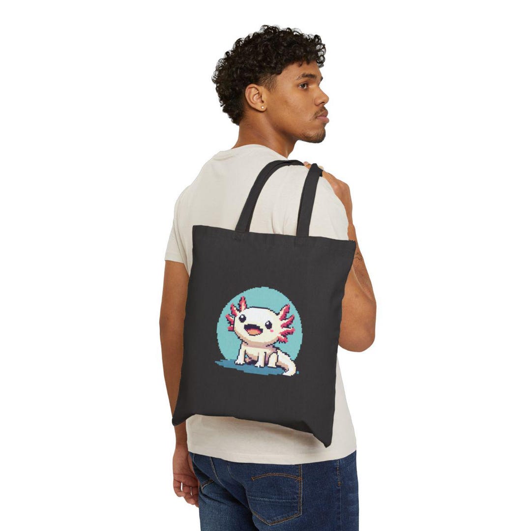Pink Axolotl Tote Bag, Cute Animal Reusable Shopping Bag, Canvas ...