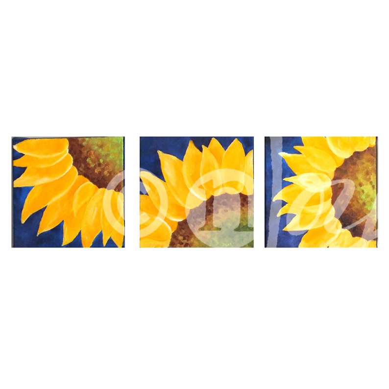 Custom Art 3 Bold Sunflowers You Pick a Background Color - Etsy