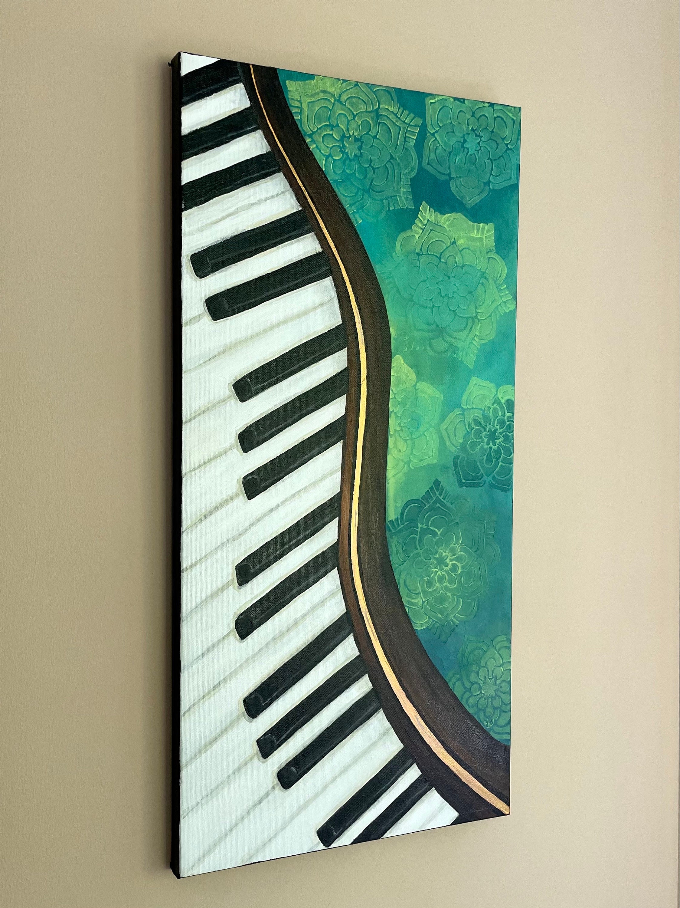 DANCING PIANO Painting 12x24 Acrylic Canvas Art, Music Instrument Home ...