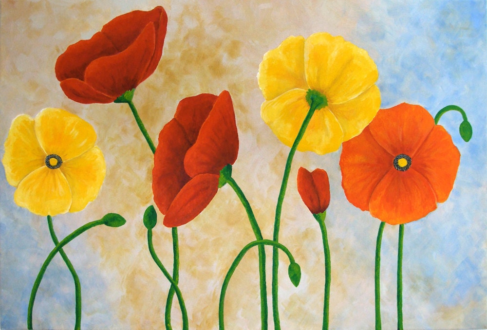 Custom Poppy Painting, You Pick the Size, Layout and Color, Commission ...