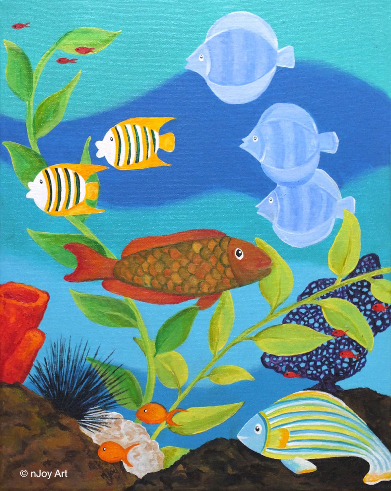 Whimsical Reef Fish Painting Fish World Panel 3 11x14 Inch - Etsy