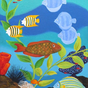 Whimsical Reef Fish Painting, Fish World, Panel 3, 11x14 Inch Acrylic ...