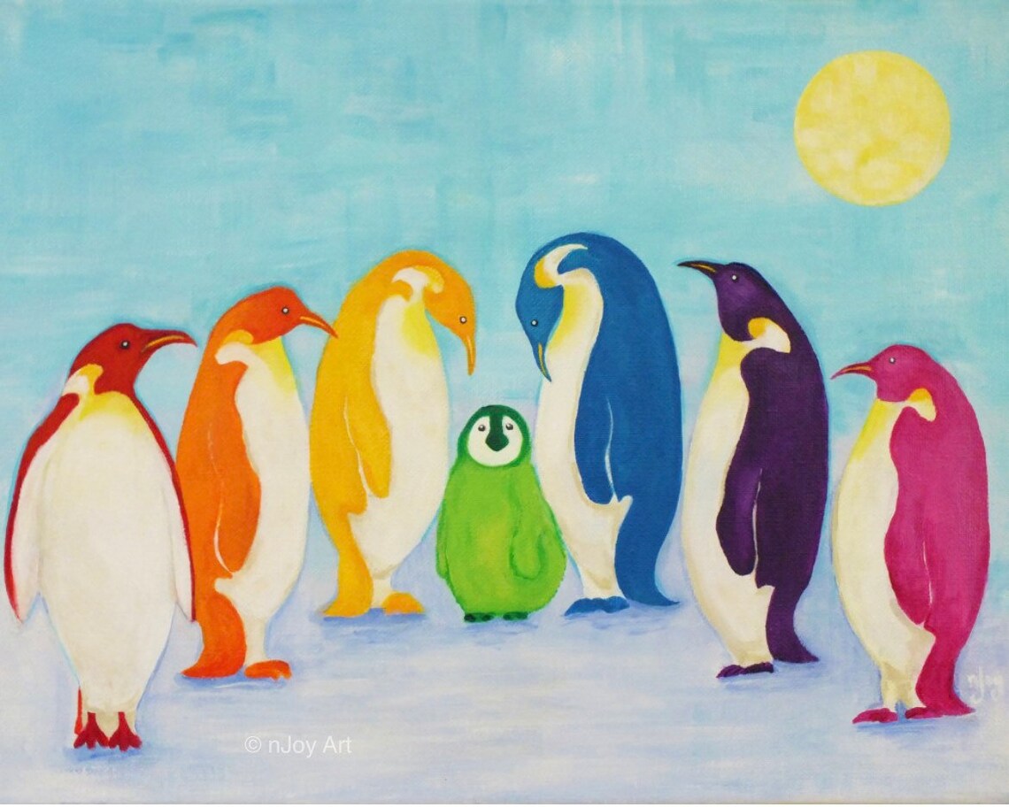 Rainbow Penguins Art Print 20x16 Inch Art Print of Rainbow - Etsy