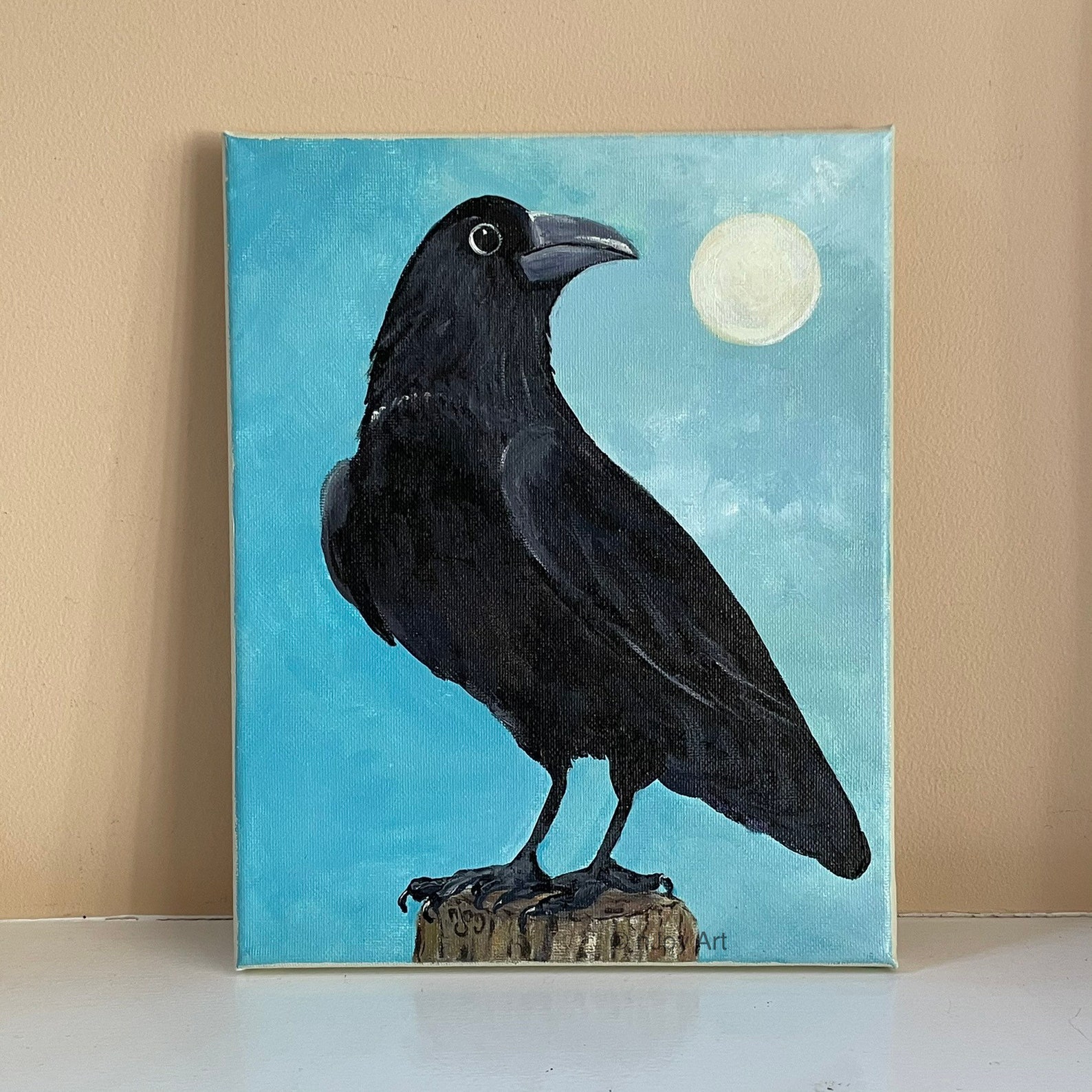 Crow Art, 8x10 Acrylic Crow Painting on Canvas - Etsy