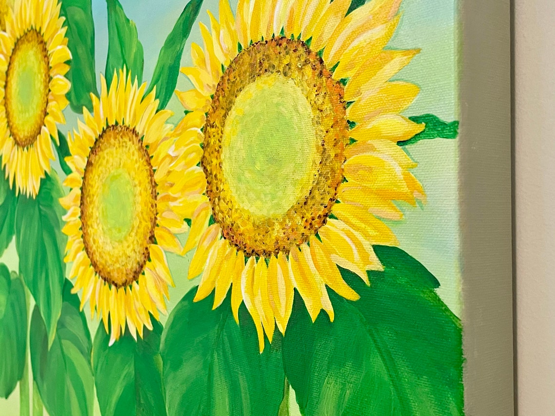 Sunflowers and Bees, Acrylic Painting, 36x24 Inch Gallery Wrapped ...