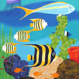 Fish World, Panel 2, 11x14 Inch Whimsical Reef Fish Acrylic Original ...