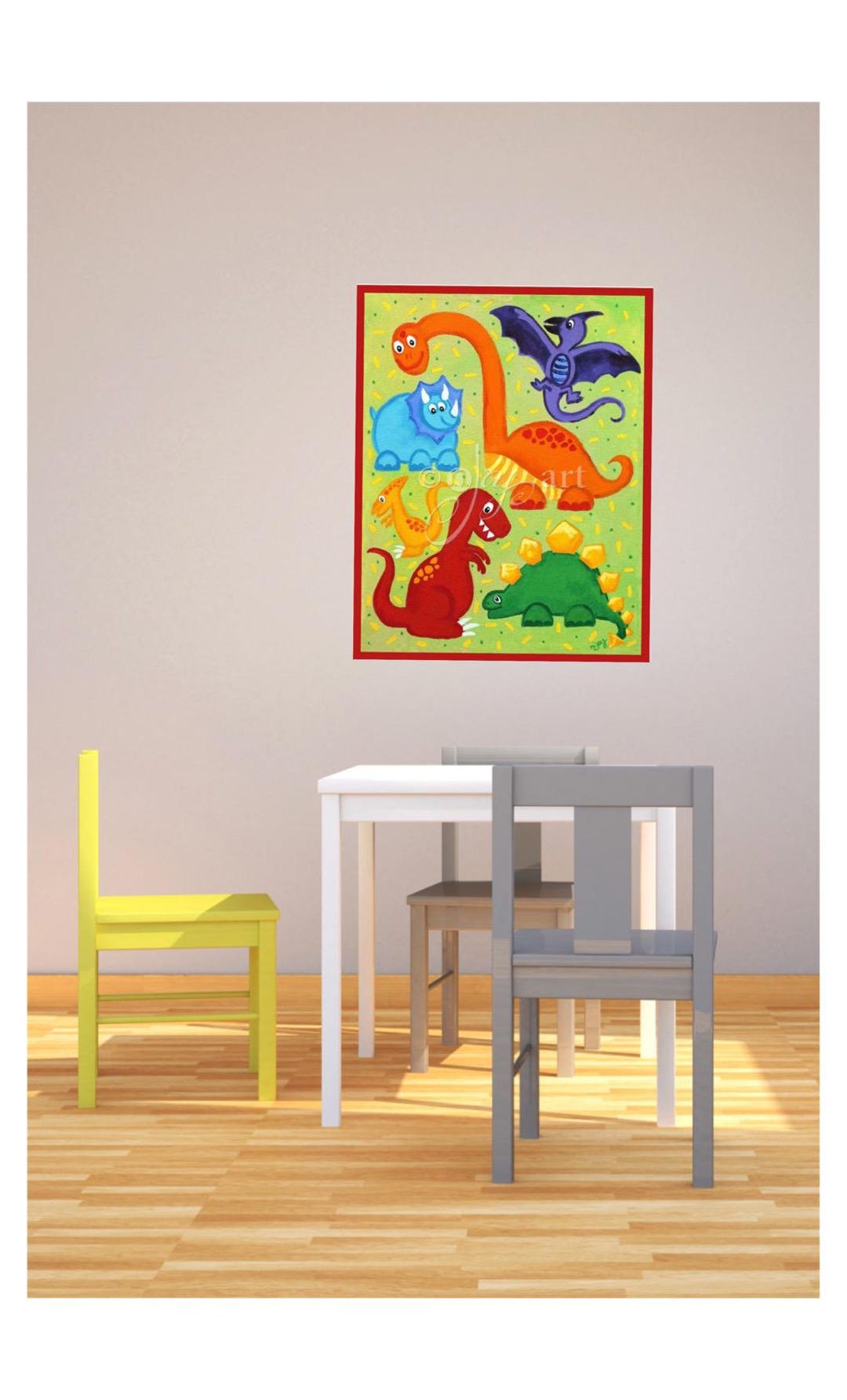 Dinosaur Jumble Wall Art Print for Children, 20x16 Giclee, Colorful ...