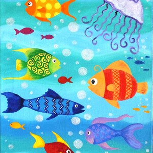 Childrens Wall Art, 8x10 PRINT, HAPPY FISH, Under Sea Themed Art for ...