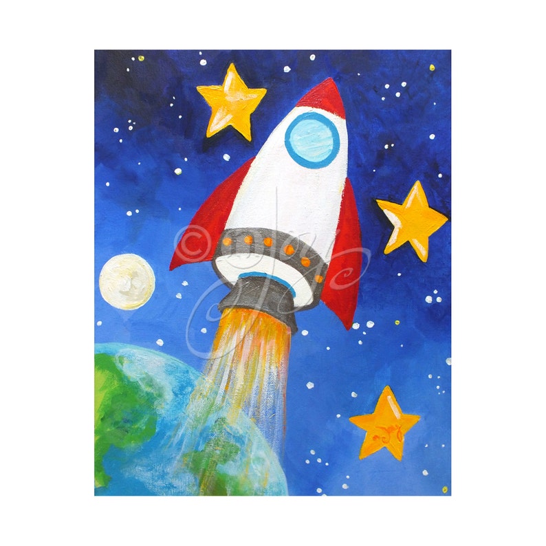 Rocket Wall Art Print for Kids Room, 16x20 Inch Print for Boys Room ...