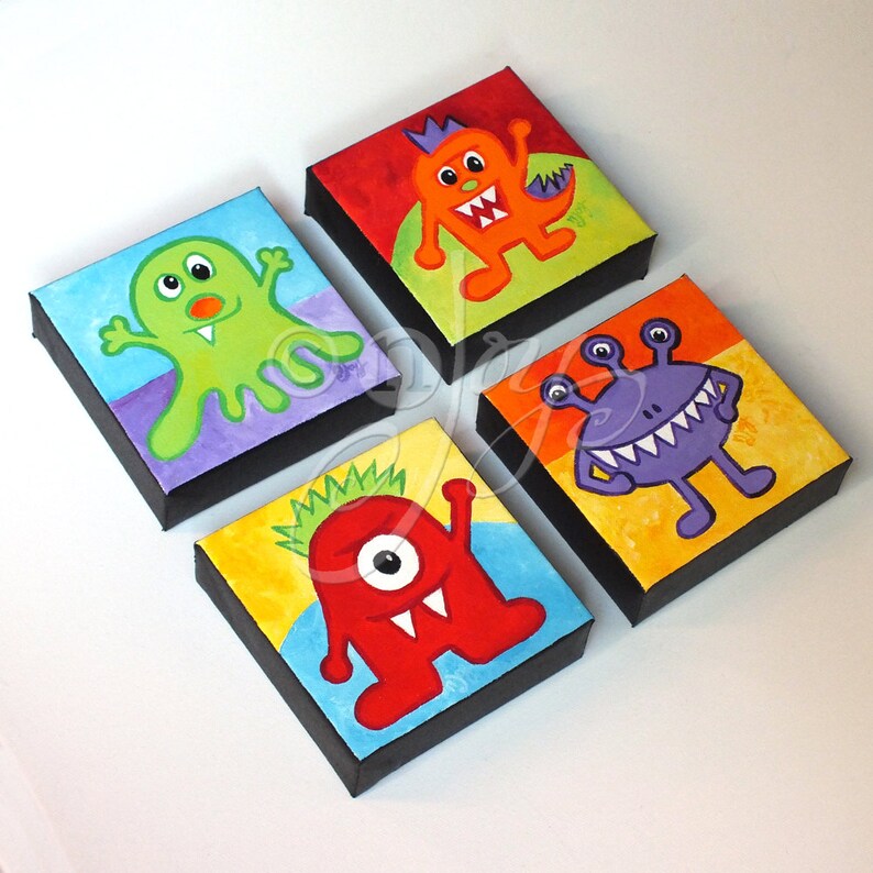 Custom Art for Kids LITTLE MONSTERS Four 5x5 Acrylic - Etsy