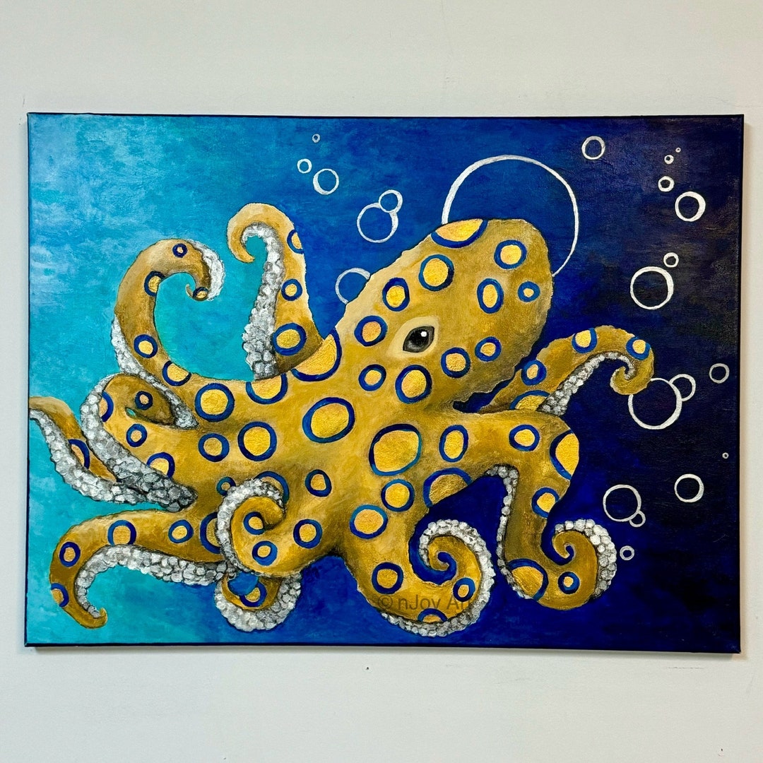 Blue-ringed Octopus Acrylic Painting, 24"x18" Canvas Art, Sea Life Art ...