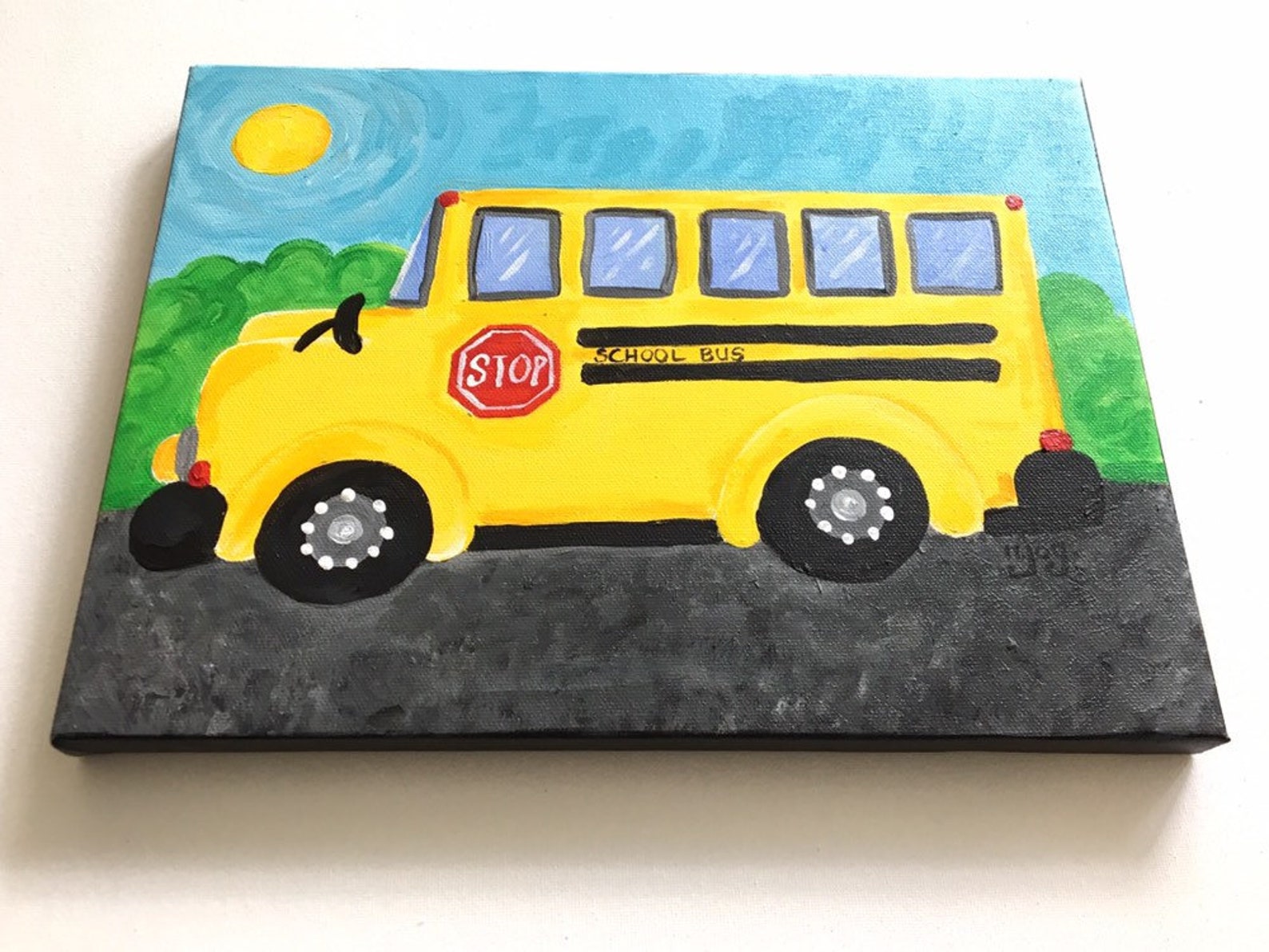 School Bus - 9"x12" Acrylic Canvas Painting - Boys Room Nursery Decor ...