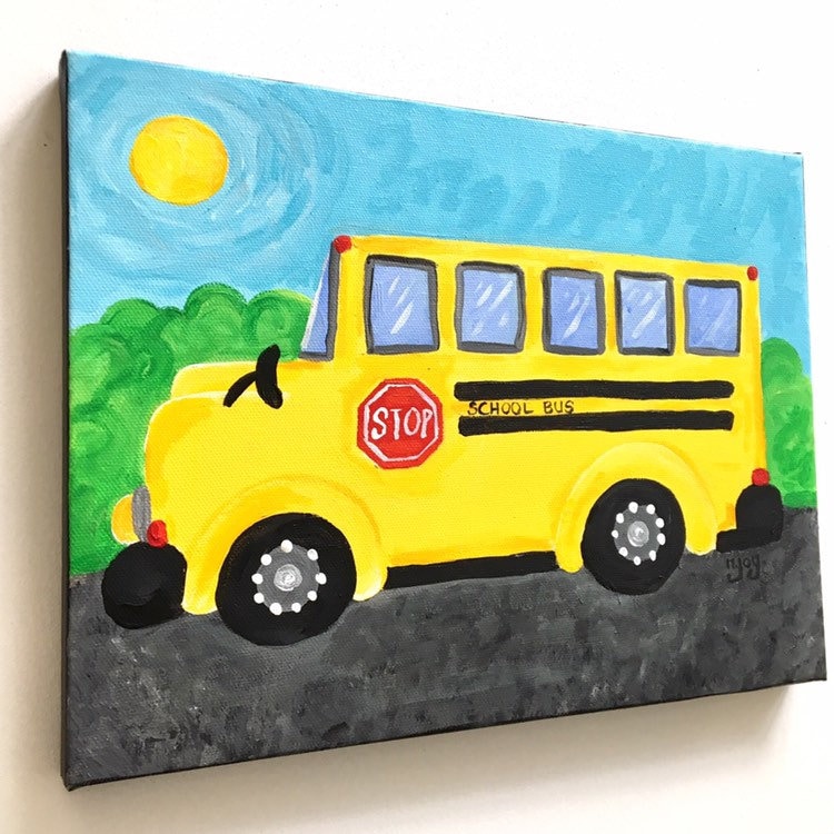 School Bus - 9"x12" Acrylic Canvas Painting - Boys Room Nursery Decor ...
