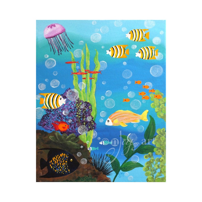 Happy Fish Wall Art Print, 16x20 Inch Whimsical Fish Decor, Art Pritn ...